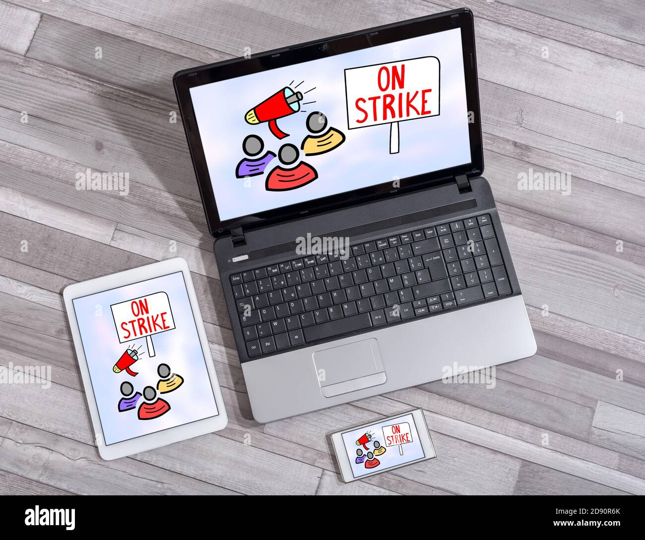 On strike concept shown on different information technology devices ...