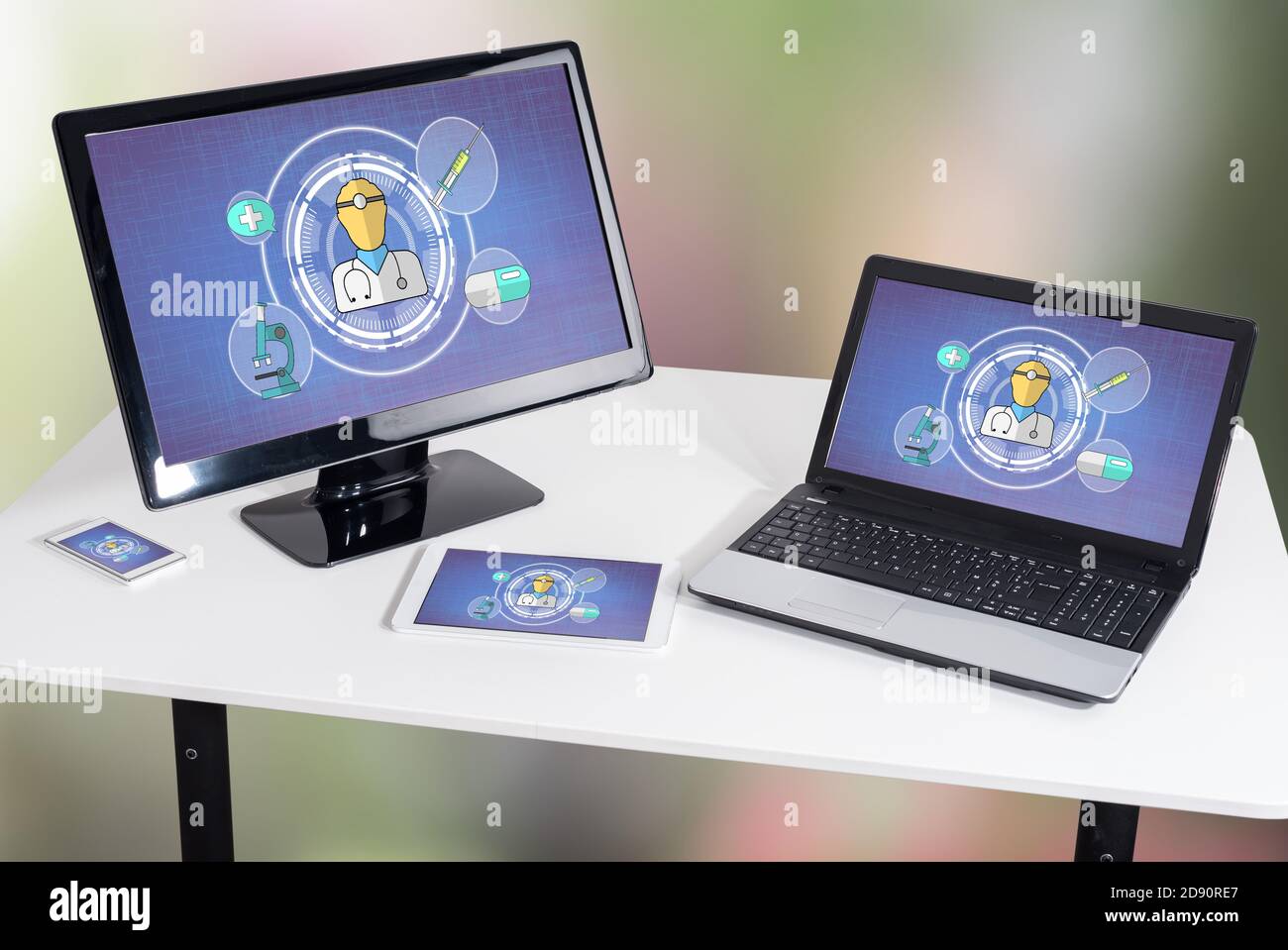 Medical service concept shown on different information technology ...