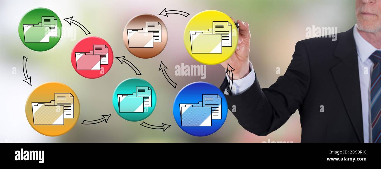 Businessman drawing a data transfer concept Stock Photo - Alamy