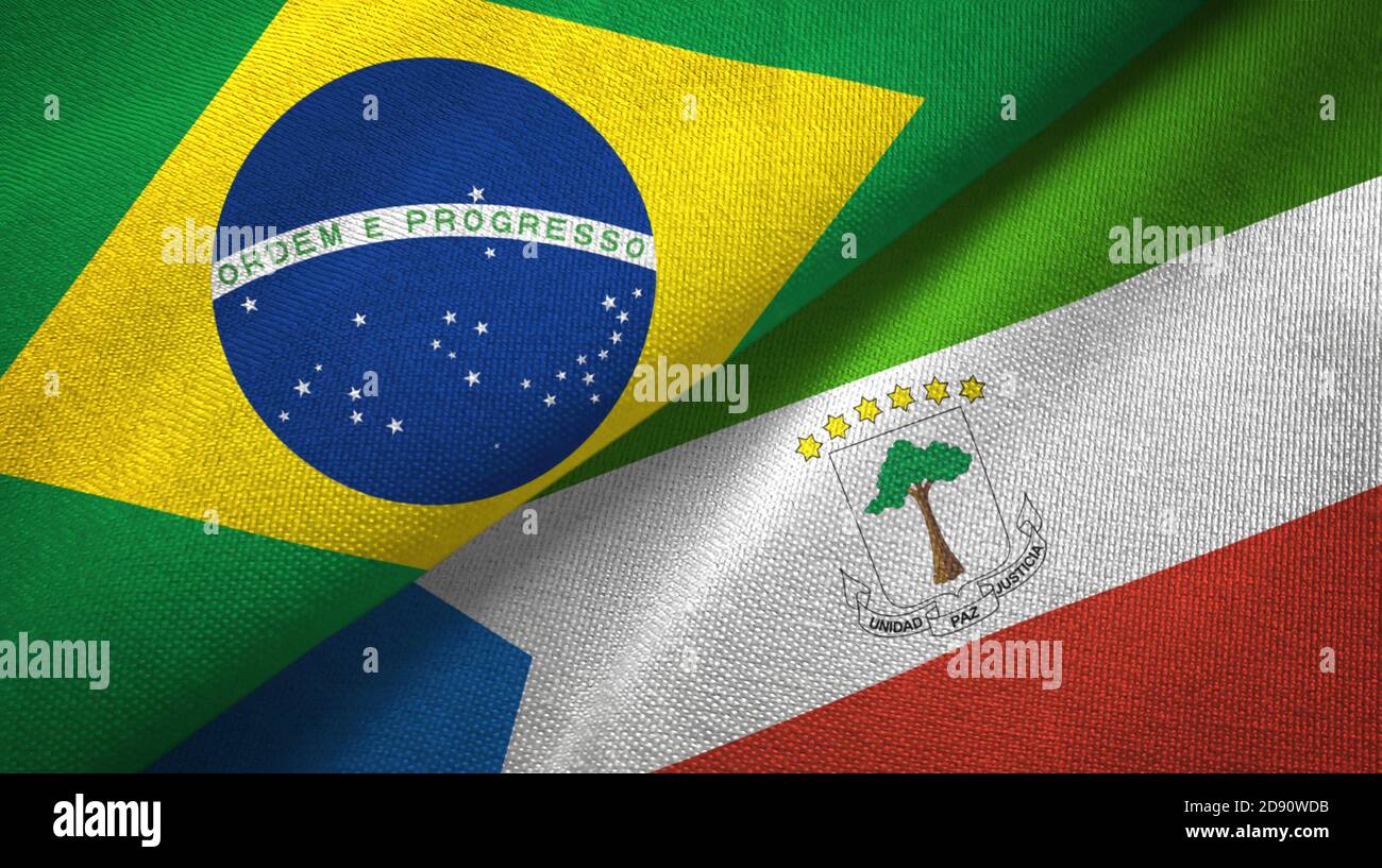 Brazil and Equatorial Guinea two flags textile cloth, fabric texture ...