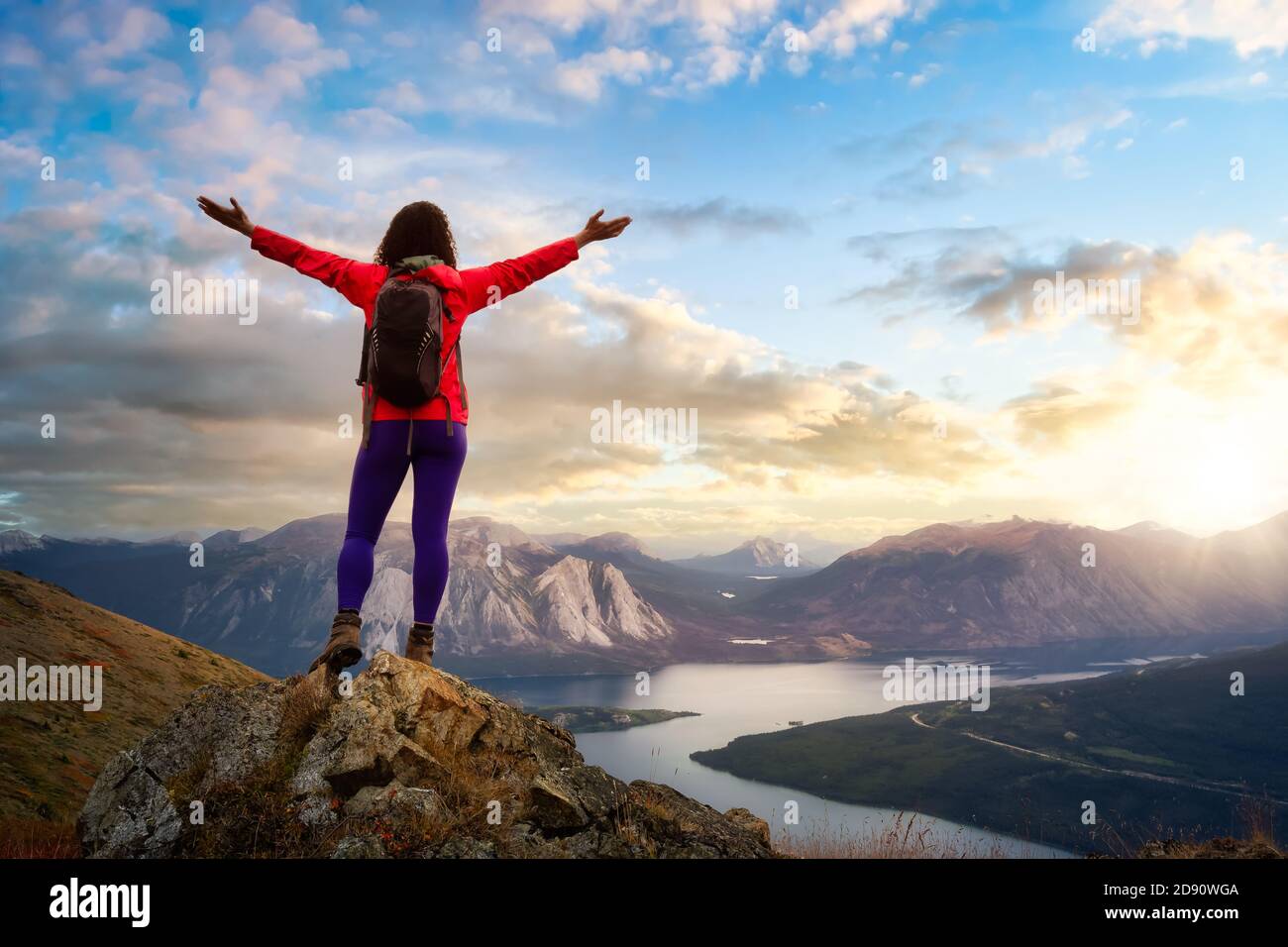 Adventurous Girl Hiking up the Nares Mountain Stock Photo - Alamy