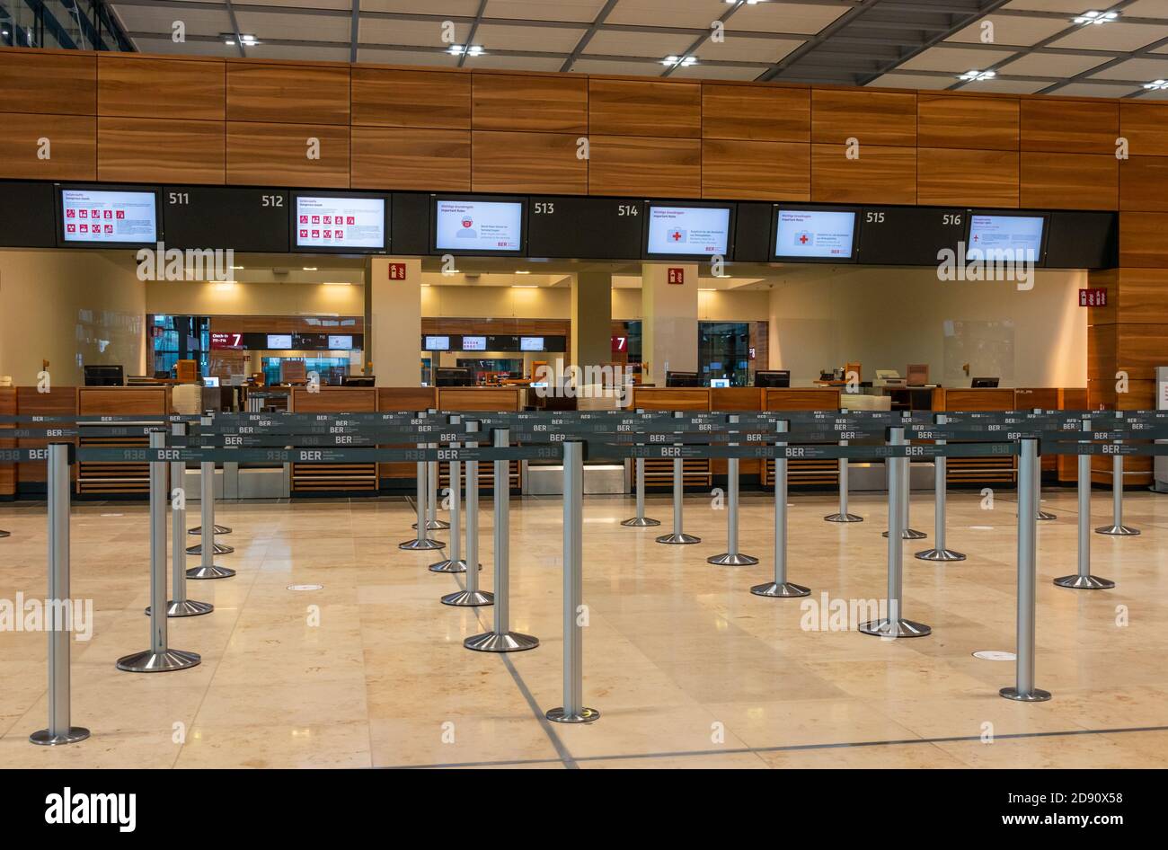 Schönefeld, Germany - November 01, 2020 - Empty check-in counters at ...