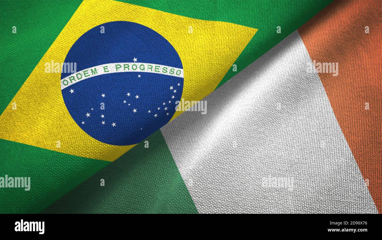 Ireland and Brazil two flags textile cloth fabric texture Stock Photo ...
