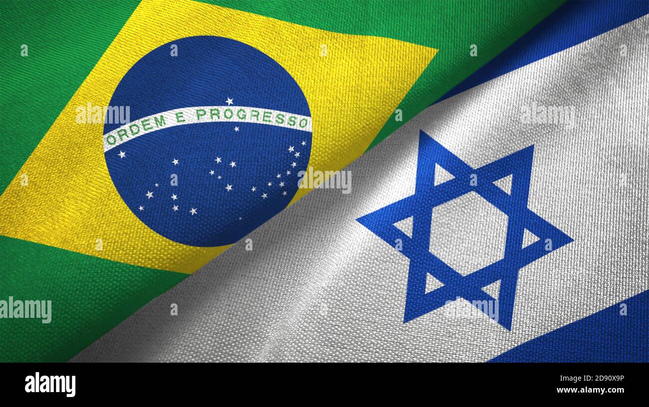 Israel and Brazil two flags textile cloth fabric texture Stock Photo ...