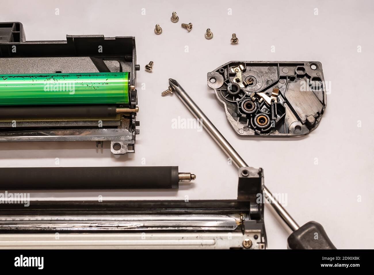 a set of components of the disassembled laser toner cartridge ...