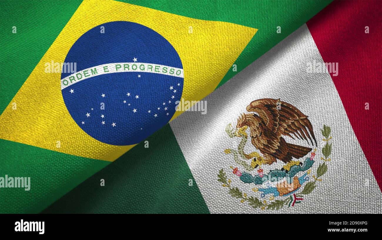 Mexico and Brazil two flags textile cloth fabric texture Stock Photo ...