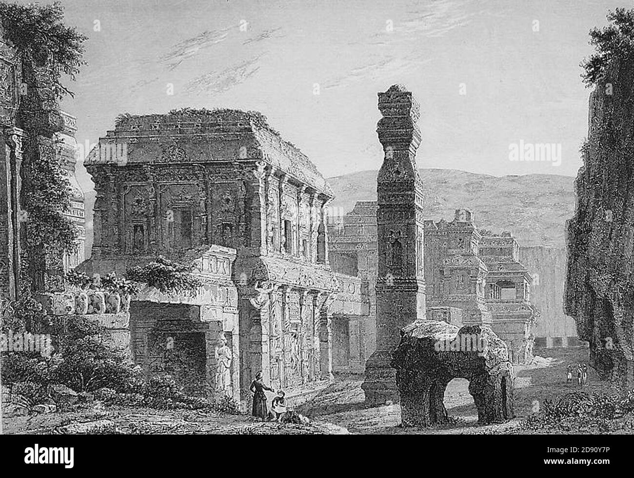 Kailasa Temple at Ellora India - copperplate engraving 1850 Stock Photo ...
