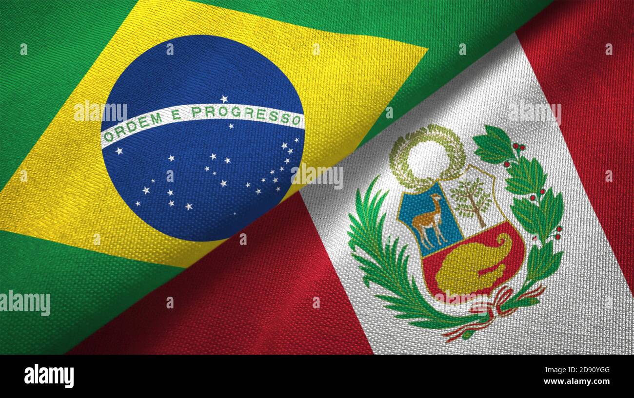 Peru and Brazil two flags textile cloth fabric texture Stock Photo - Alamy