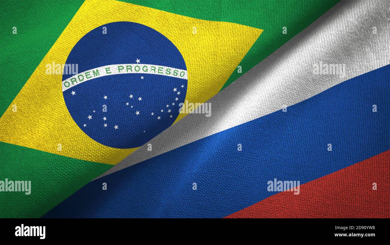 Russia and Brazil two flags textile cloth fabric texture Stock Photo ...