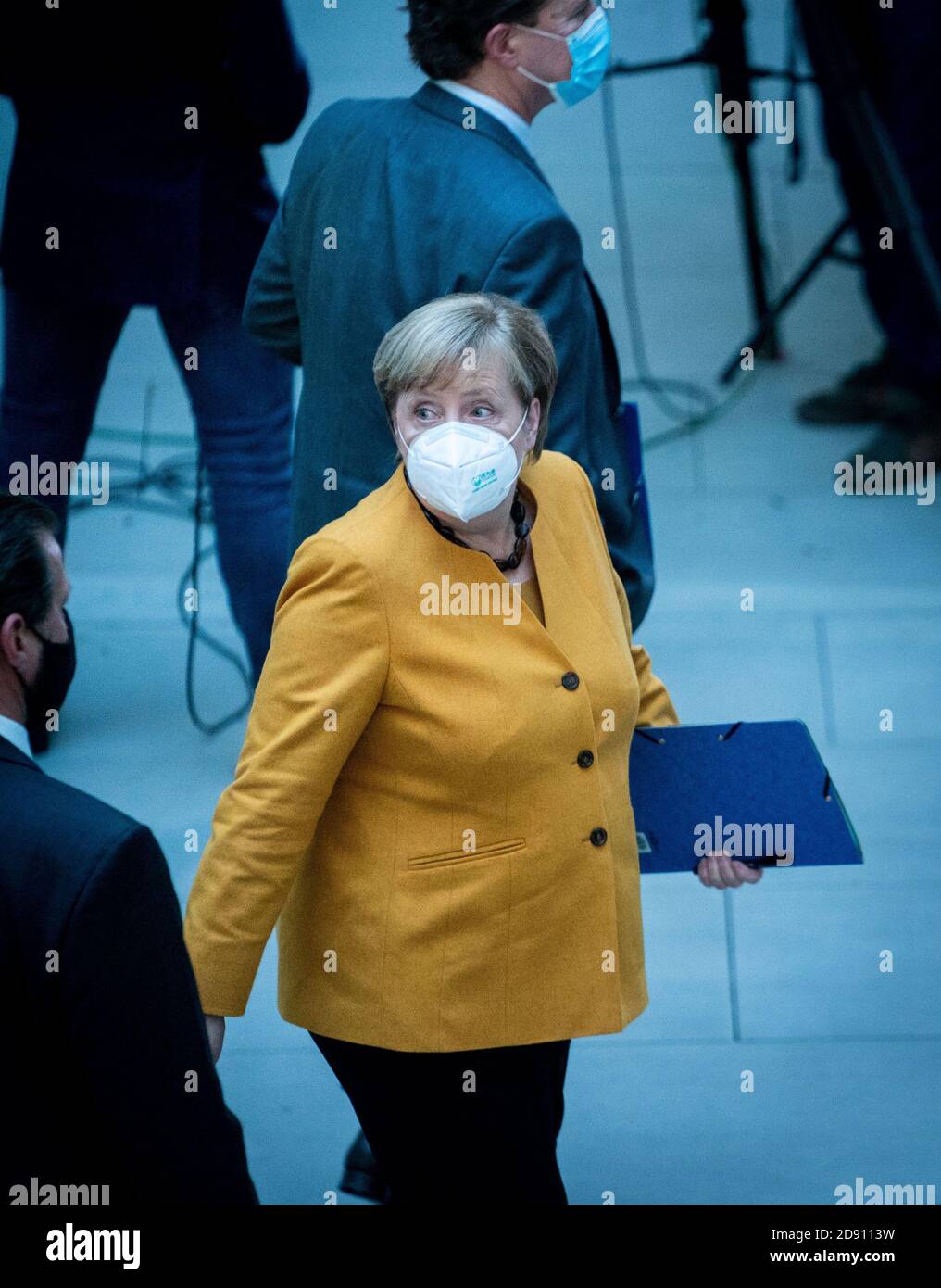 Berlin, Germany. 02nd Nov, 2020. Chancellor Angela Merkel (CDU) leaves ...