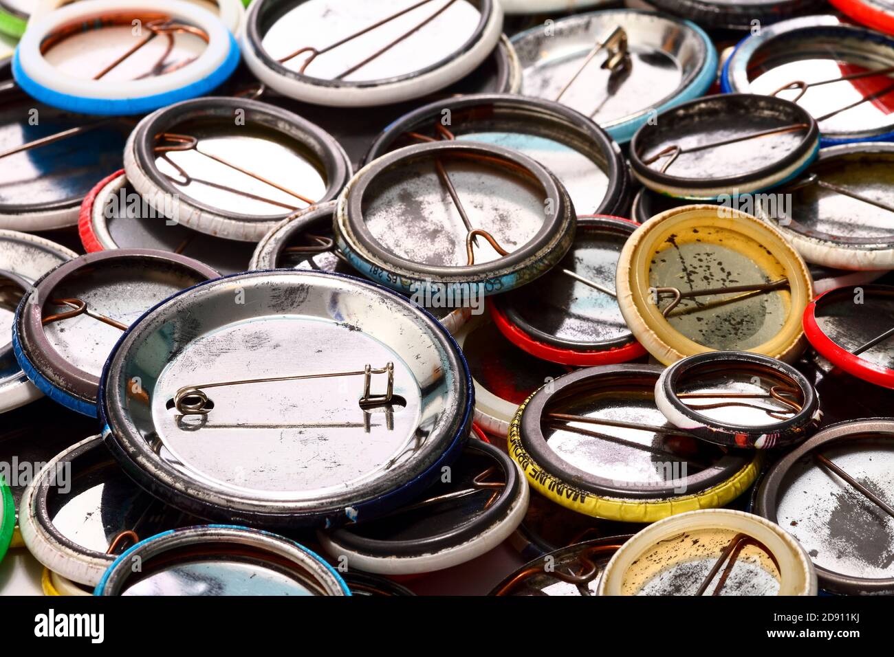 Collection of old vintage advertising pin badges Stock Photo - Alamy