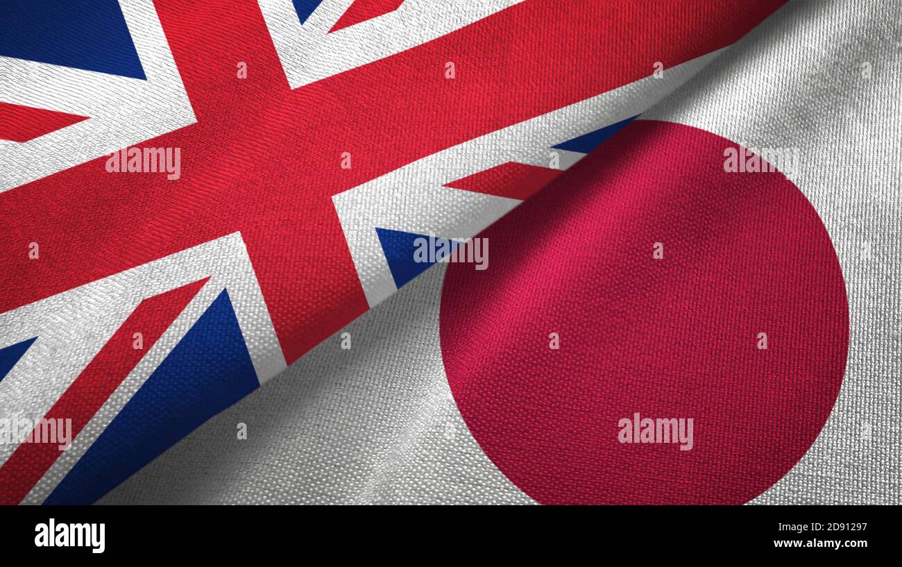 United Kingdom and Japan two flags textile cloth, fabric texture Stock ...