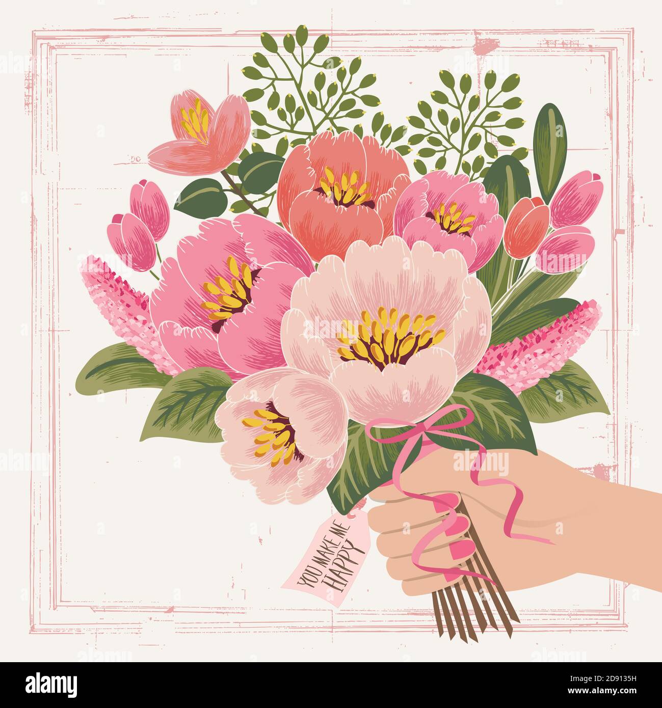 Vector Illustration Of A Hand Holding A Floral Bouquet Stock Vector Image And Art Alamy 