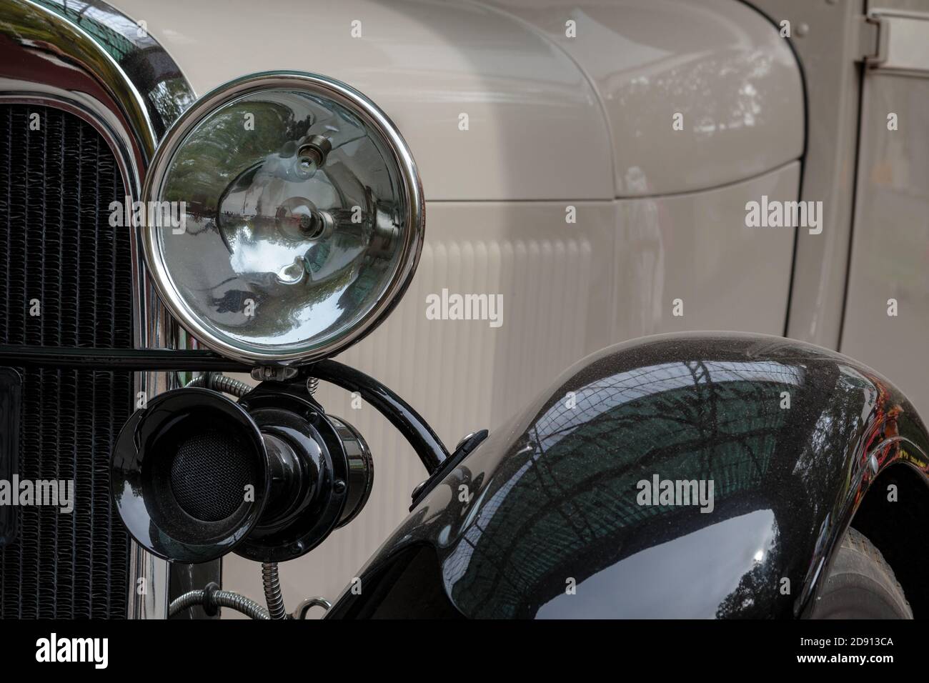 Old retro car lamp. Classic vintage vehicle front. Luxury antique auto ...