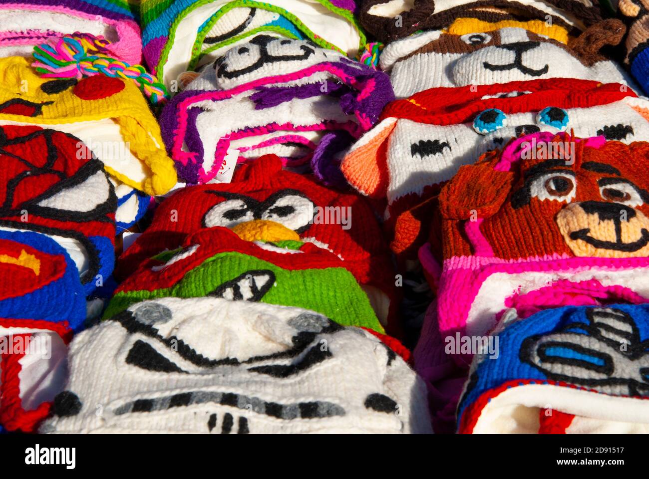 Colourful Children's Toques on Display, for Sale, Outdoors Stock Photo ...