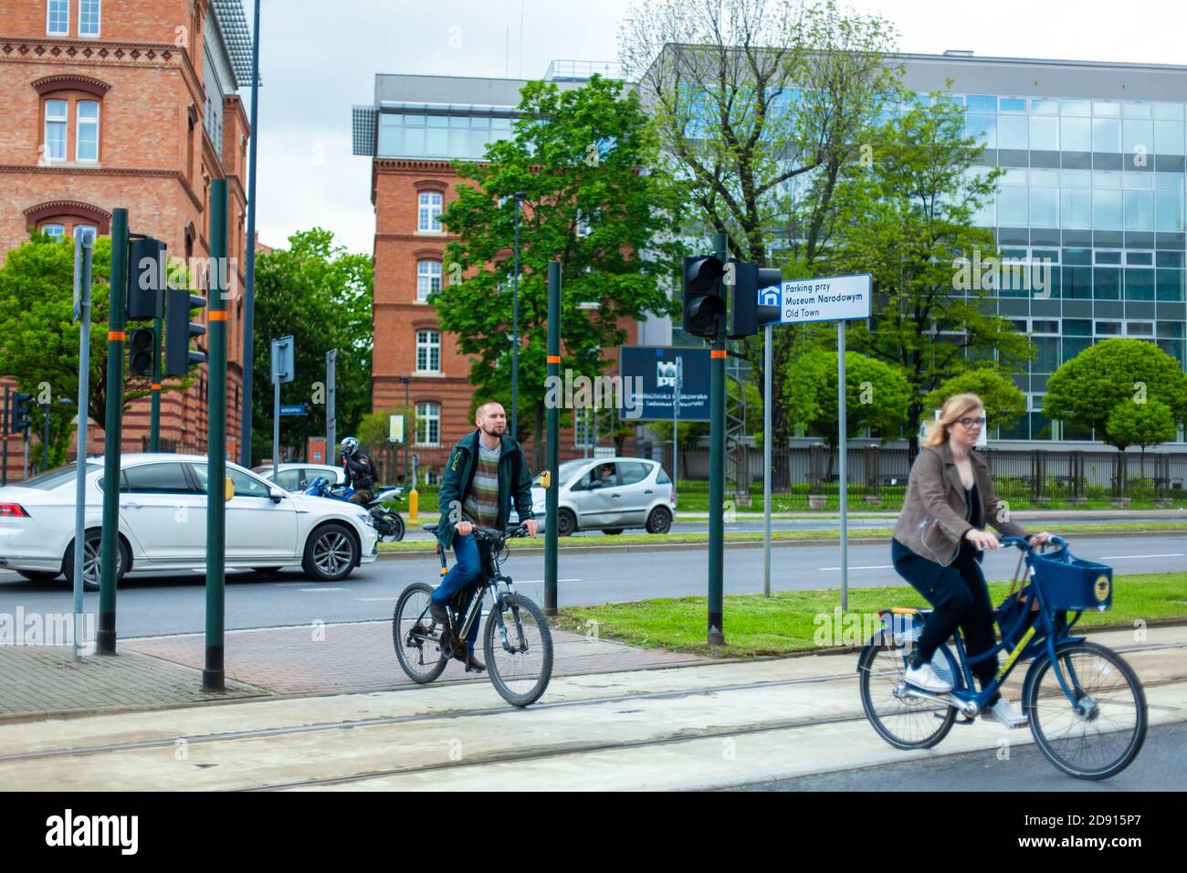 Road crossing for cyclists. Special lights for cyclists. The ...