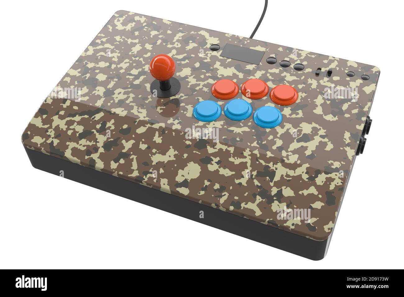 Vintage arcade game machine with colorful controllers isolated on white ...