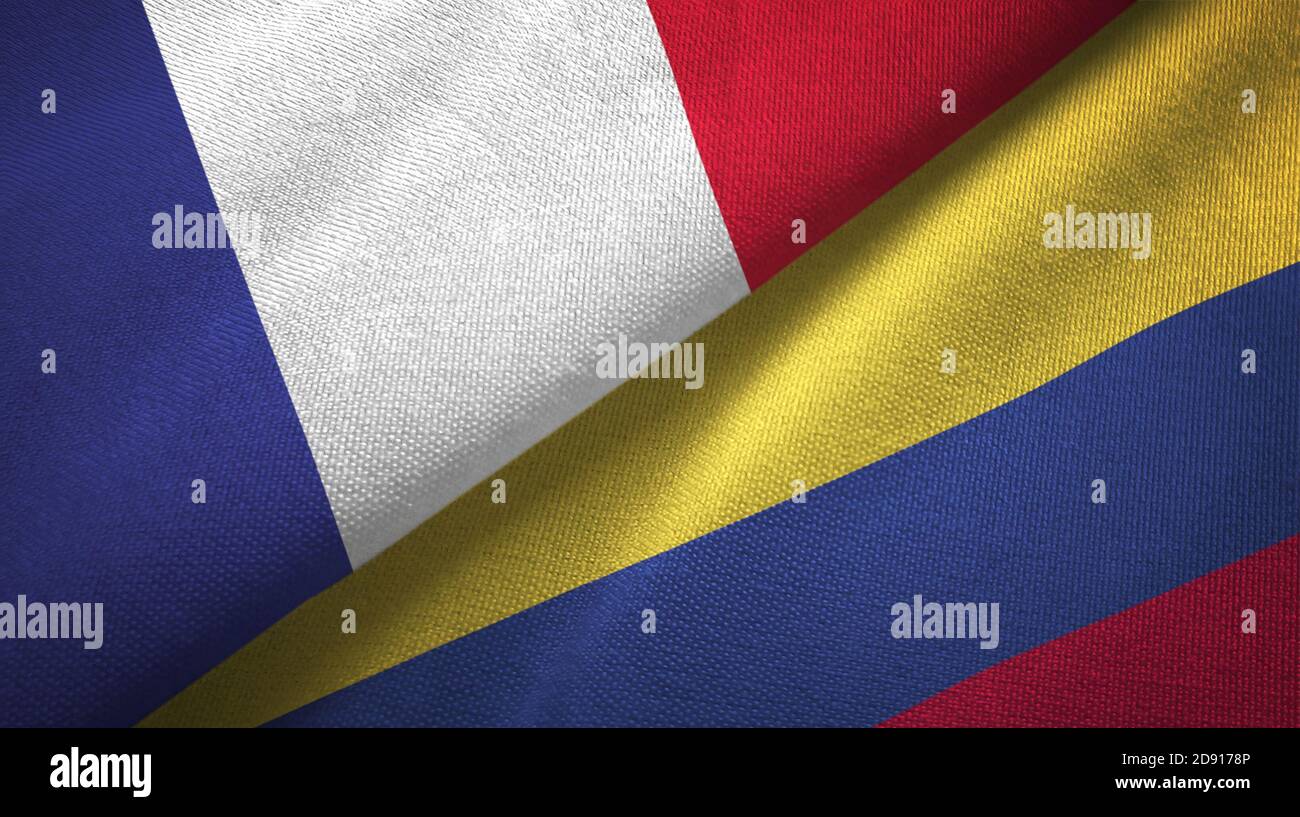 France and Colombia two flags textile cloth, fabric texture Stock Photo ...