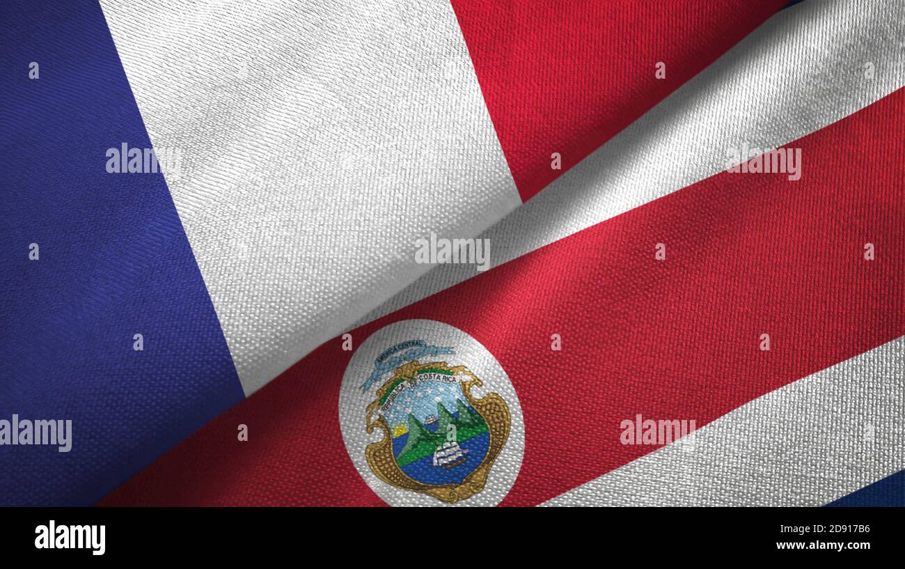 France and Costa Rica two flags textile cloth, fabric texture Stock ...