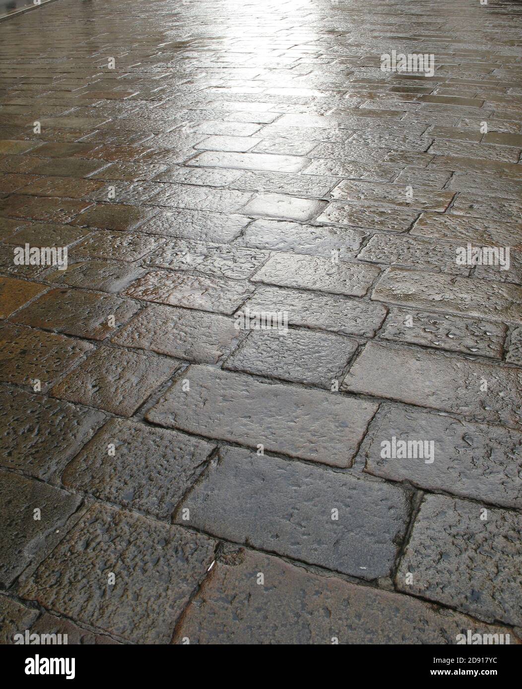 cobblestone texture of an ancient road of Milano after the rain Stock ...