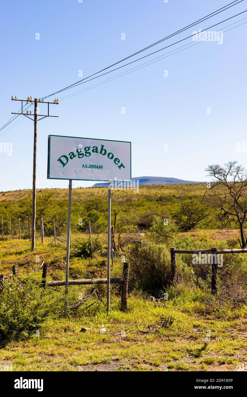 Karoo, South Africa - March 17 2019: Farm signage and fence in rural ...