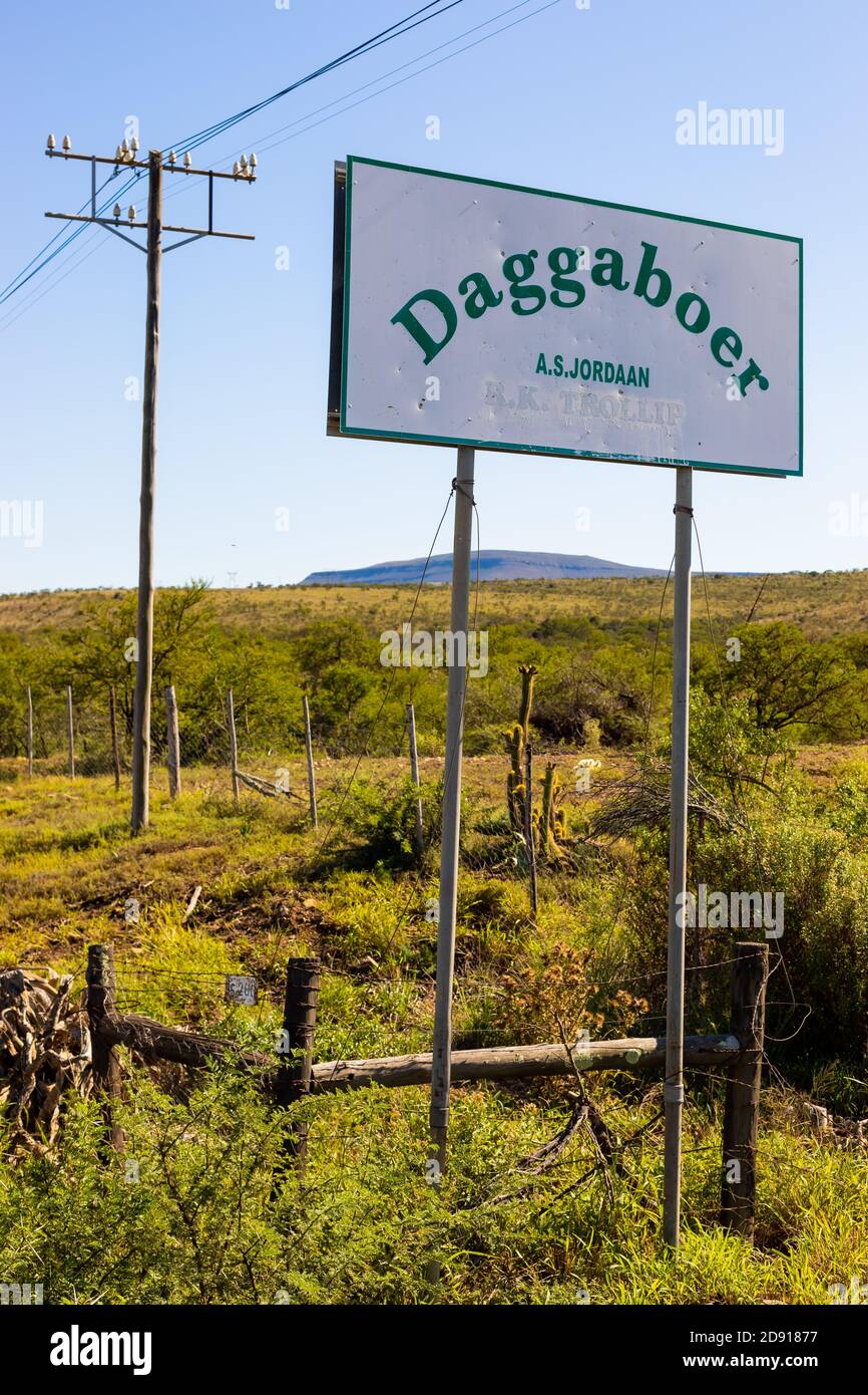 Karoo, South Africa - March 17 2019: Farm signage and fence in rural ...