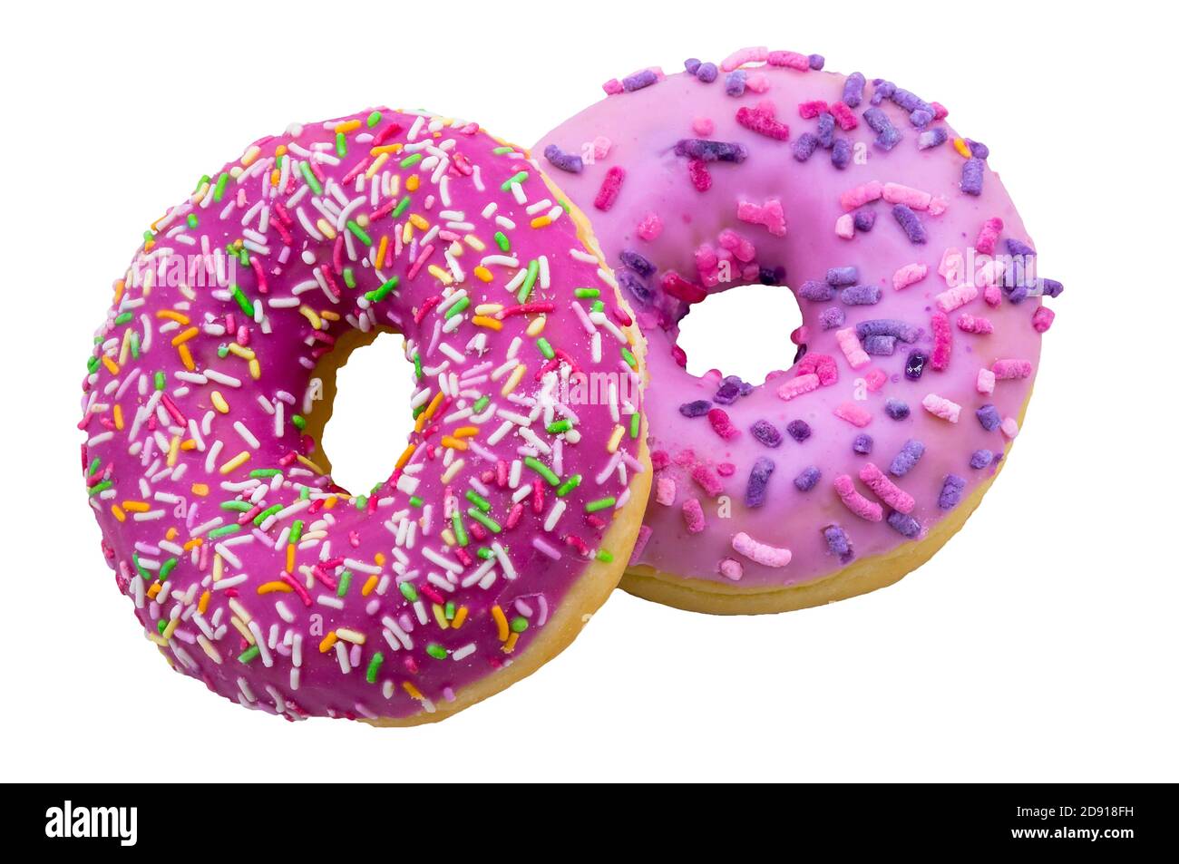 strawberry and raspberry doughnuts, walnut donut on a white background ...