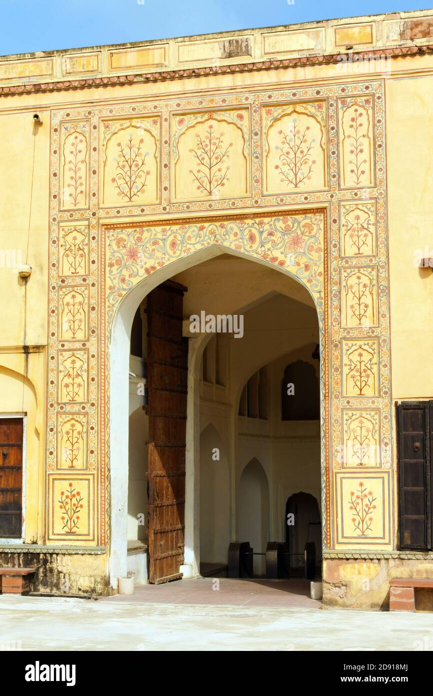 The Amer or Amber Fort rises on the Aravalli range of hills over Maota ...