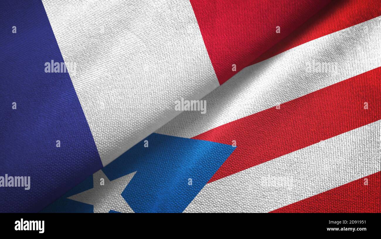 France and Puerto Rico two flags textile cloth, fabric texture Stock ...