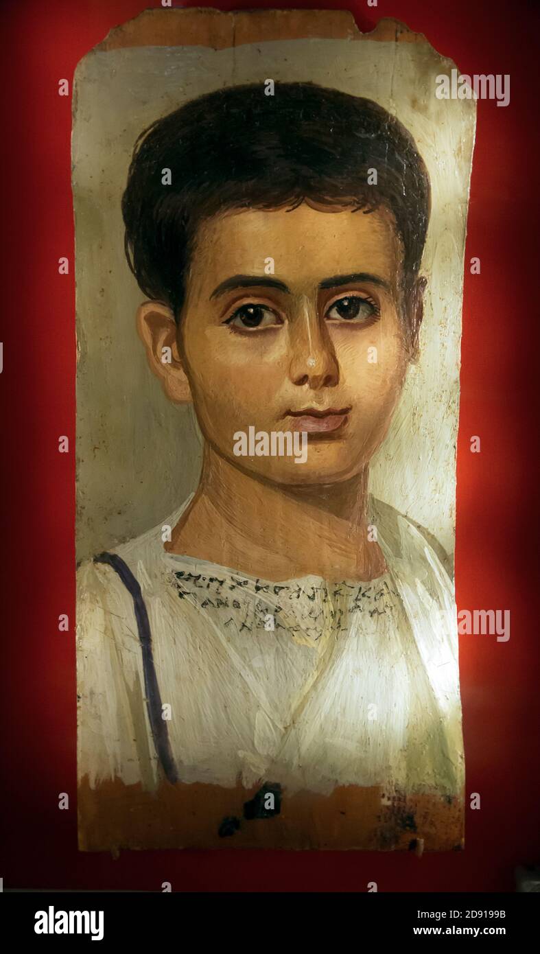 Portrait of the Boy Eutyches, Mummy Painted Portrait, 100-150 AD ...