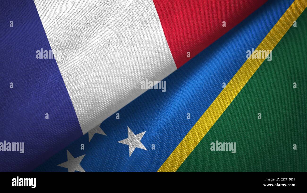 France and Solomon Islands two flags textile cloth, fabric texture ...