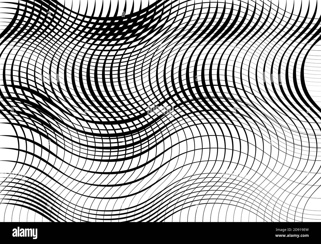 Grid, mesh of wavy, undulating, waving, billowy lines. Abstract black ...