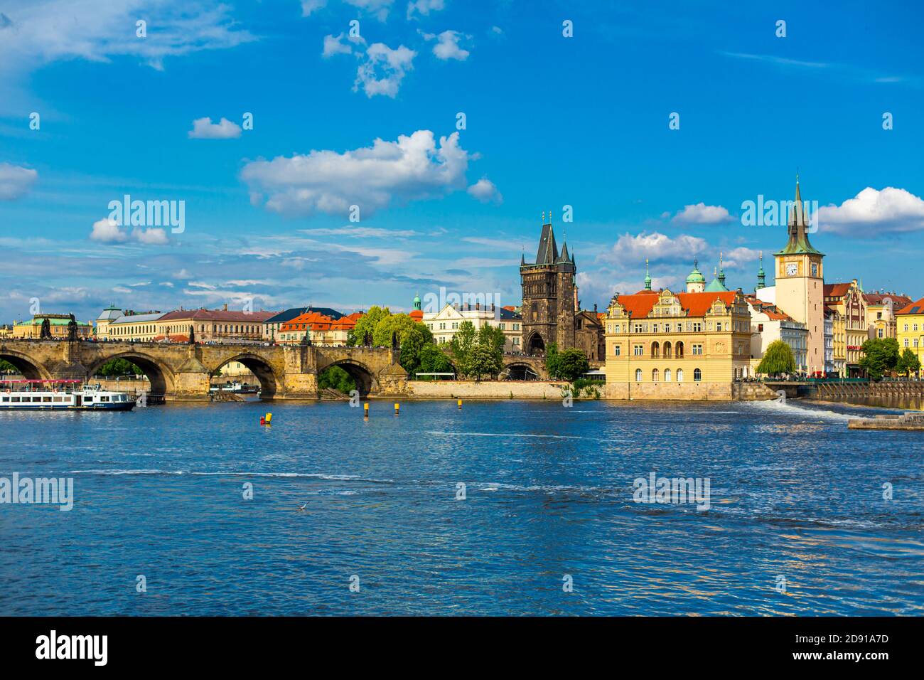 The landscape of the city of Prague view from the Vltava river on the ...