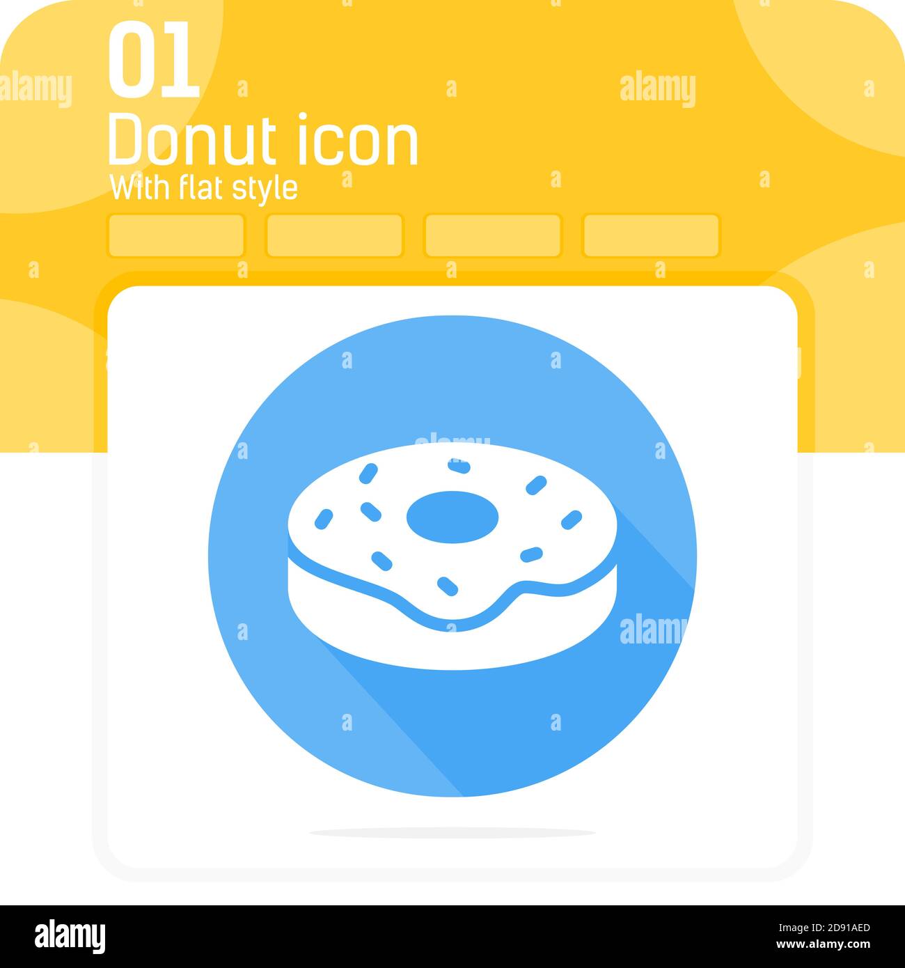 Donut premiun icon with flat long shadow style isolated on white ...