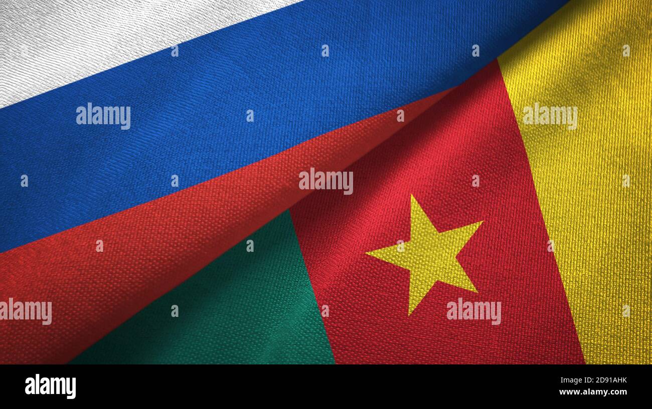 Russia and Cameroon two flags textile cloth, fabric texture Stock Photo ...