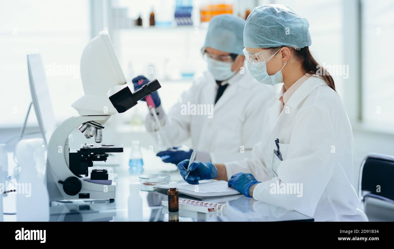 close up. scientists conduct research in a modern laboratory Stock ...