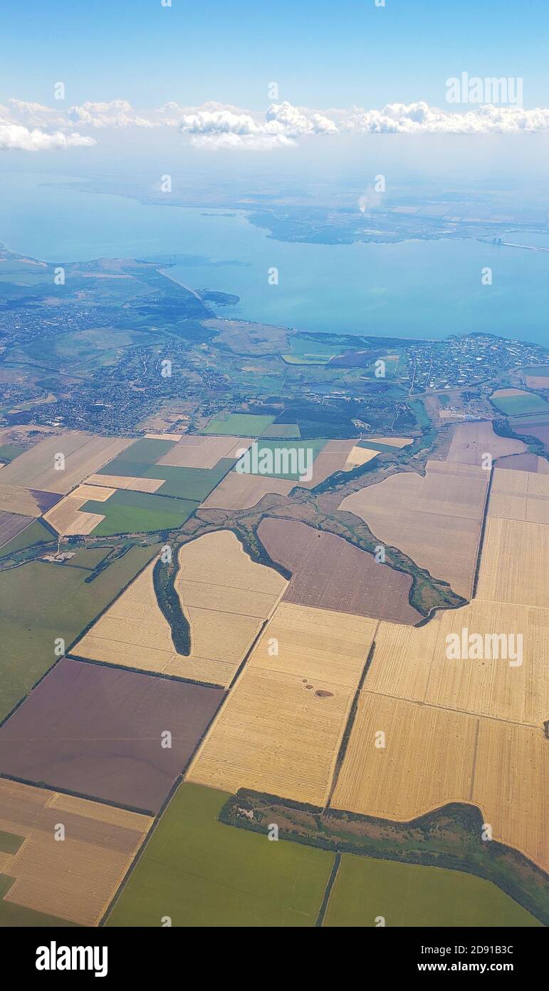 The view from the airplane window to the ground. Landscape view from ...