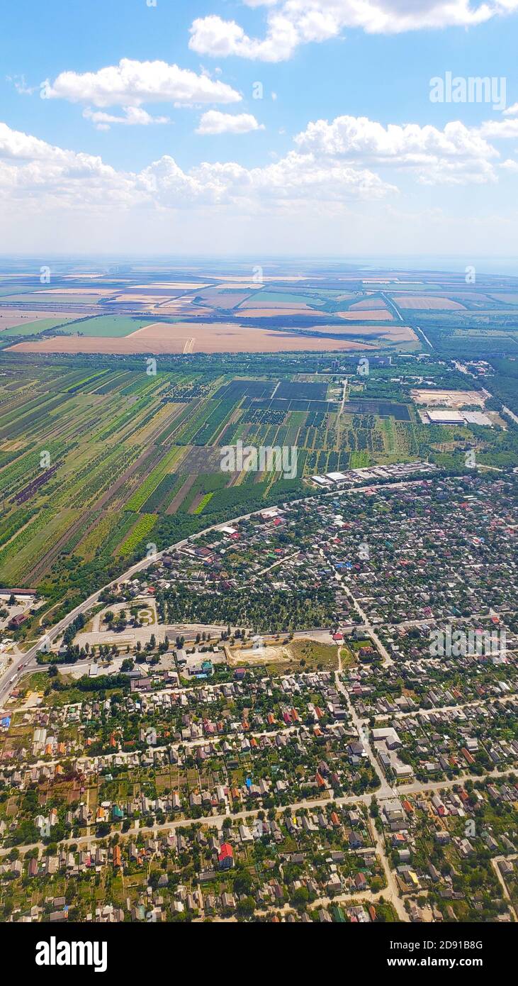 The view from the airplane window to the ground. Landscape view from ...