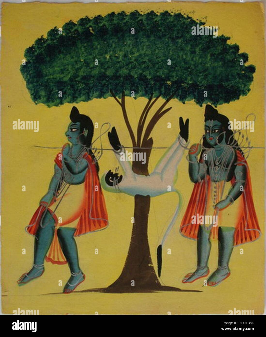 Kalighat Lava & Kusha taking Hanuman Stock Photo - Alamy