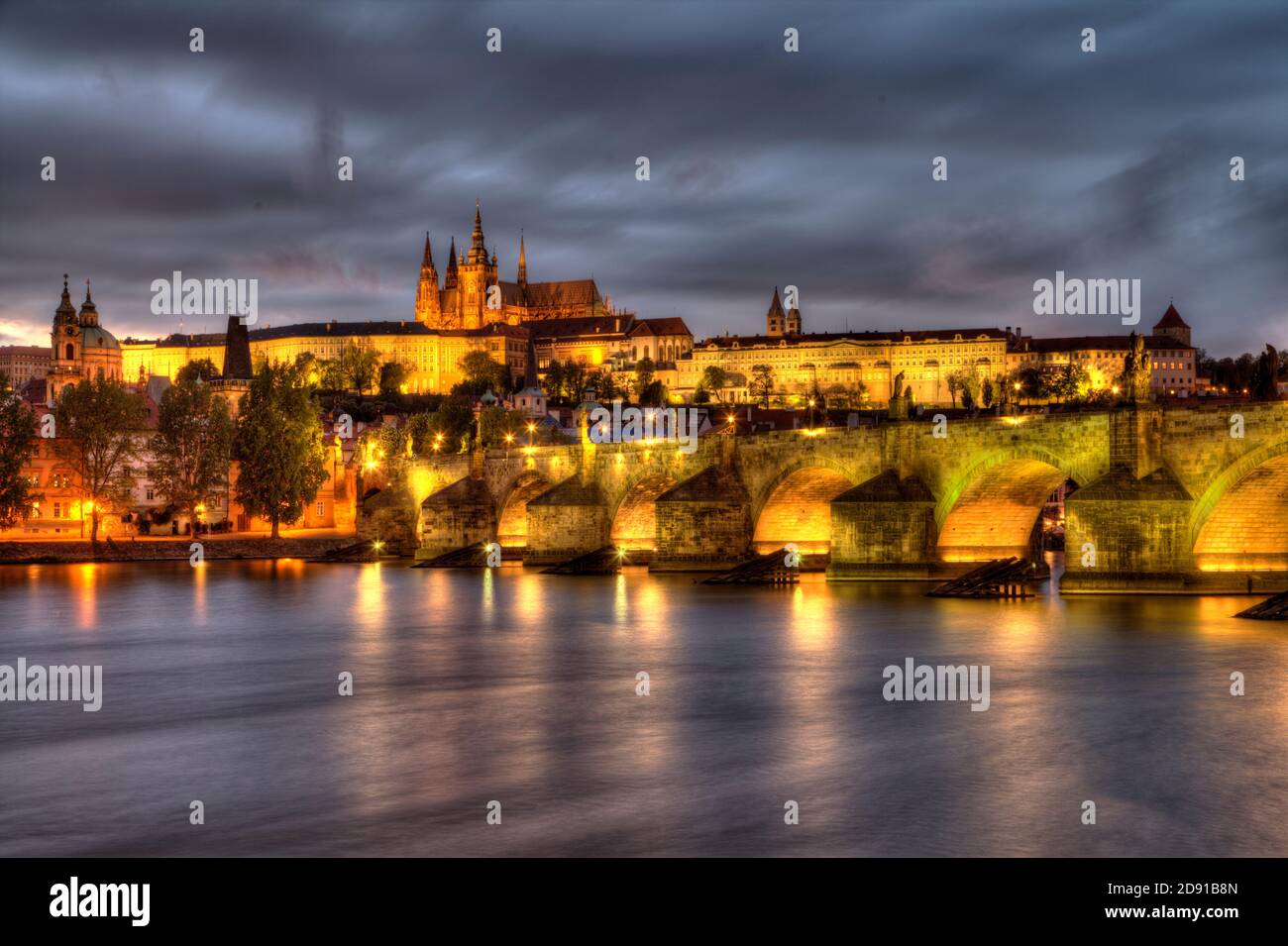 Prague Castle and Charles Bridge at blue hour Stock Photo - Alamy