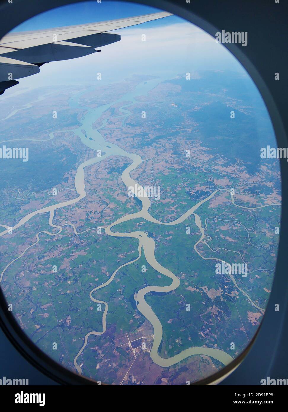 The view from the airplane window to the ground. Landscape view from ...