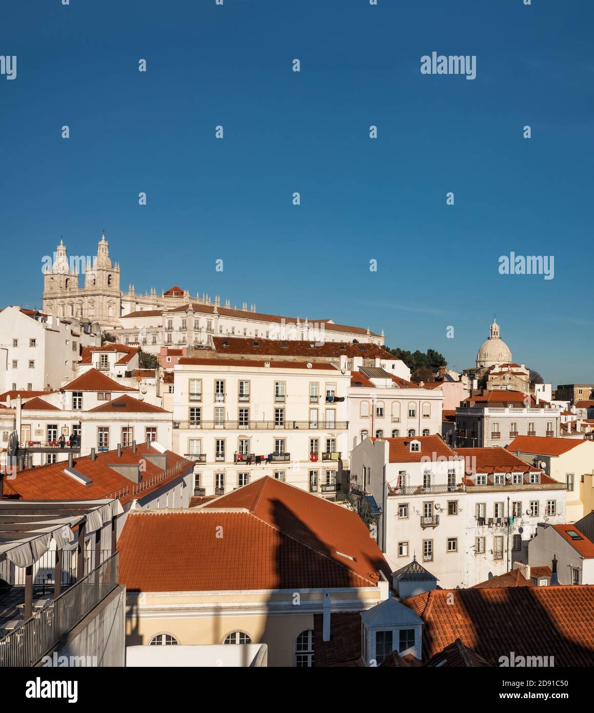 LISBON, PORTUGAL - Dec. 18, 2017: Lisbon town skyline at the Alfama the ...