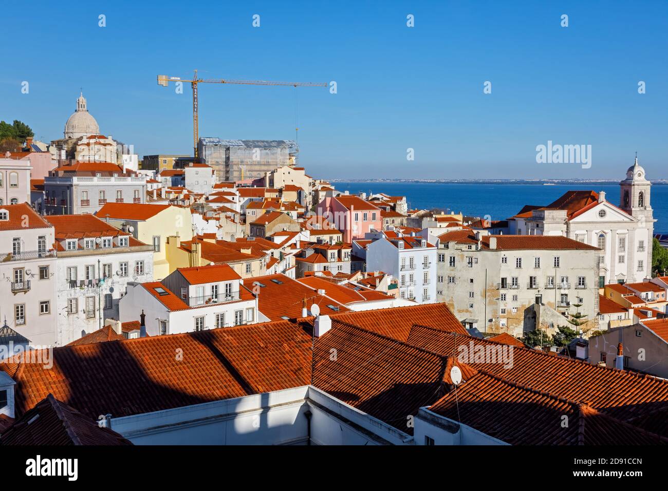 LISBON, PORTUGAL - Dec. 18, 2017: Lisbon town skyline at the Alfama the ...