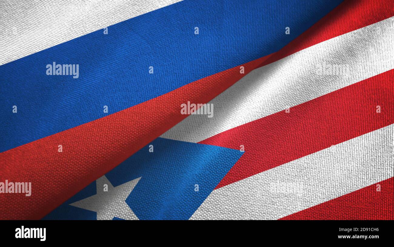Russia and Puerto Rico two flags textile cloth, fabric texture Stock ...