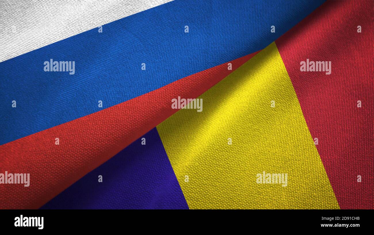 Russia and Romania two flags textile cloth, fabric texture Stock Photo ...