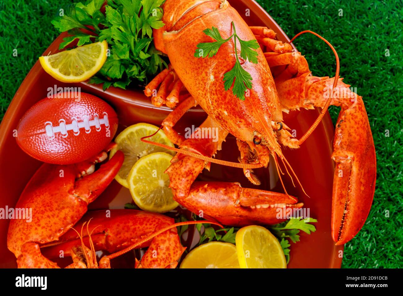 Dinner party food for watching american football game. Seafood lobsters ...
