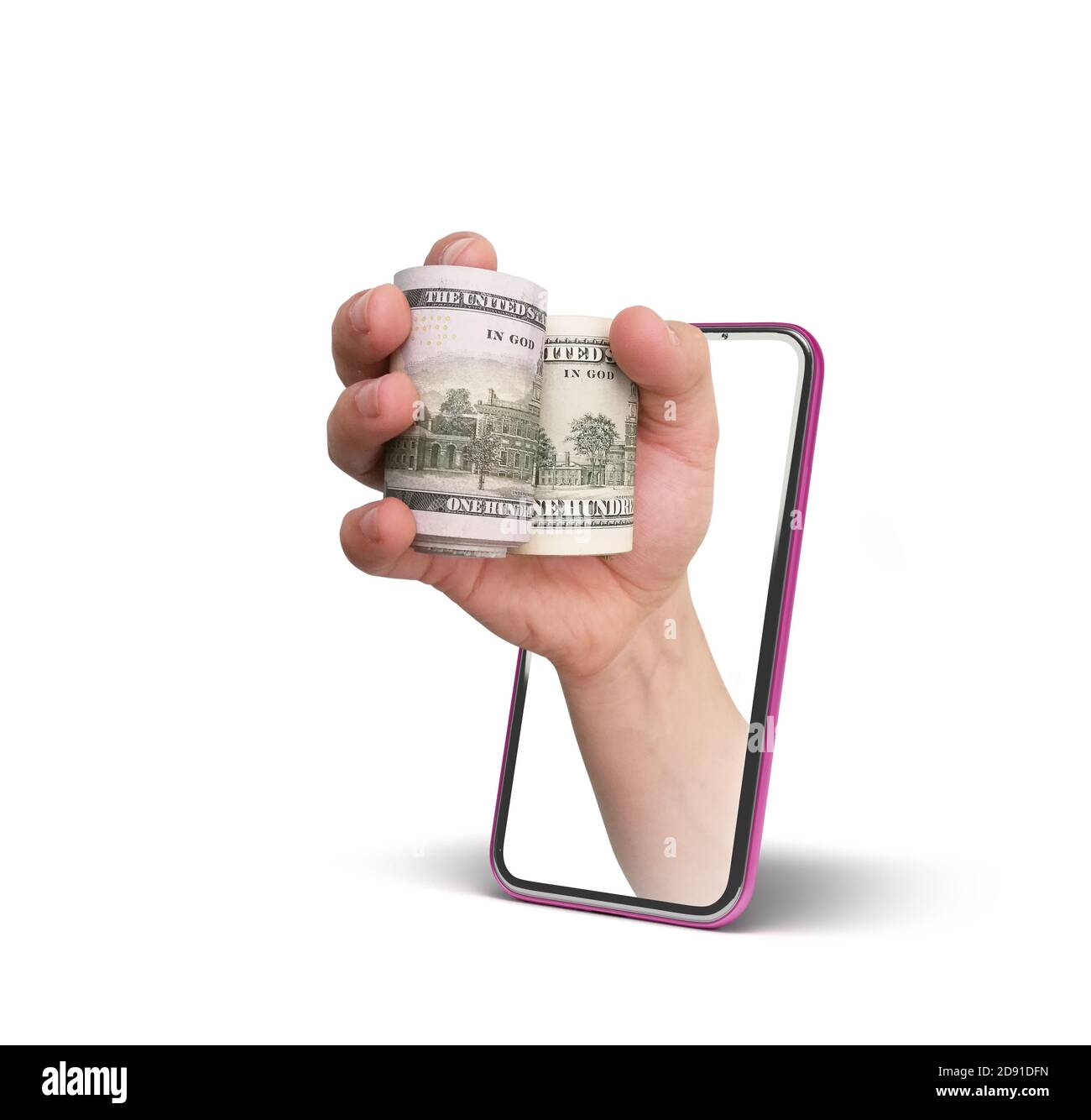 income concept mobile banking lottery or trade Easy Money hand passes ...