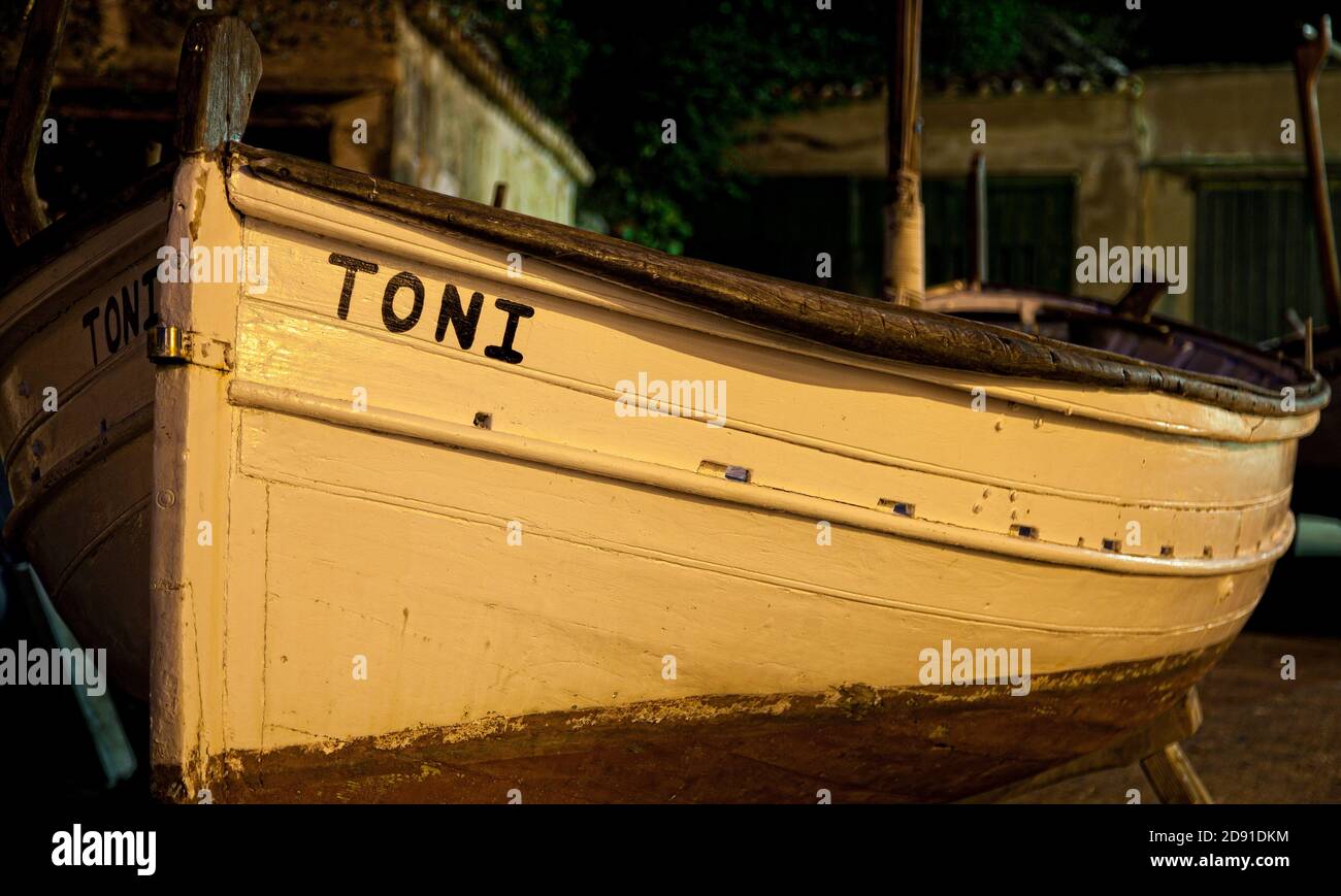 A boat in majora with the name Toni Stock Photo - Alamy