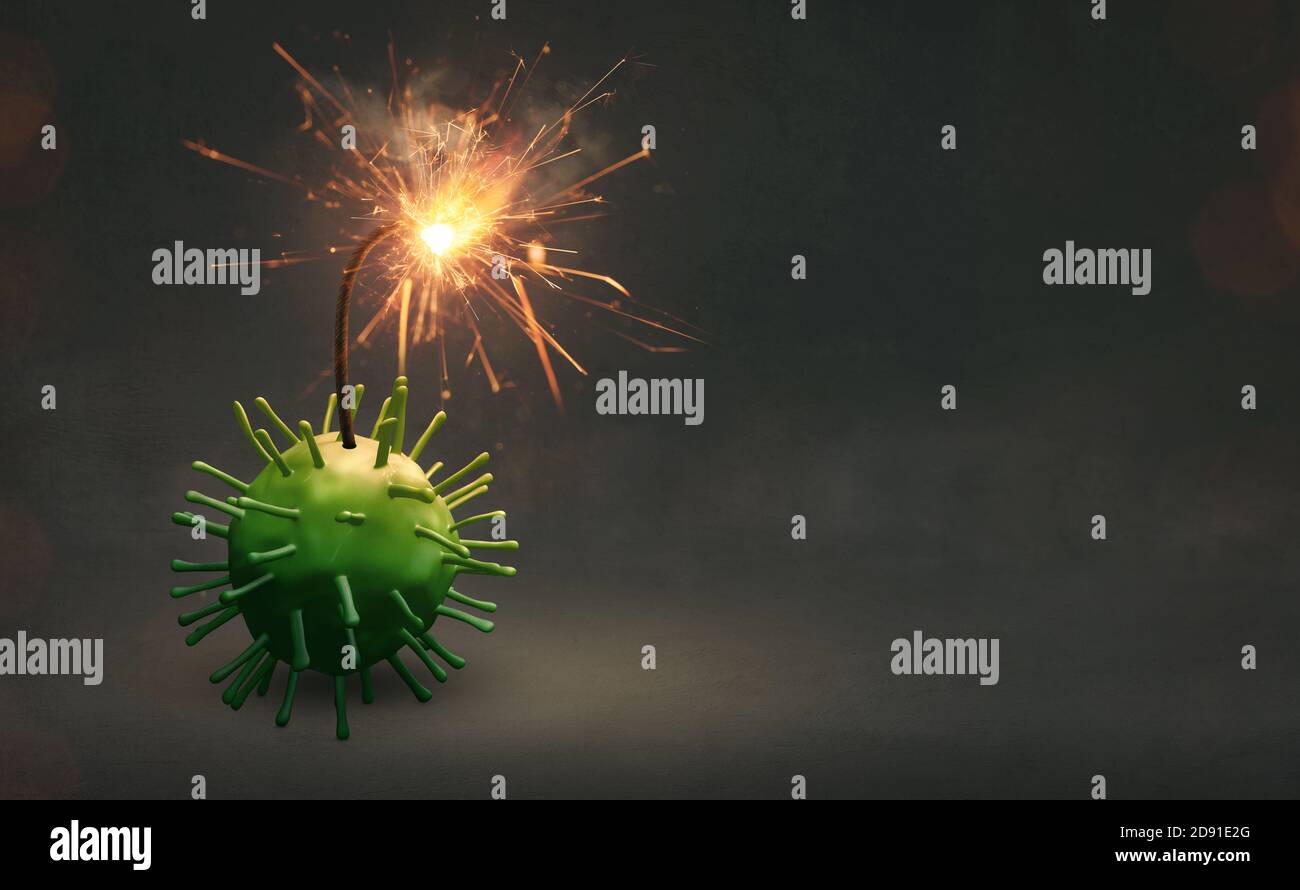 Virus as a bomb with a fuse - Danger concept Stock Photo - Alamy
