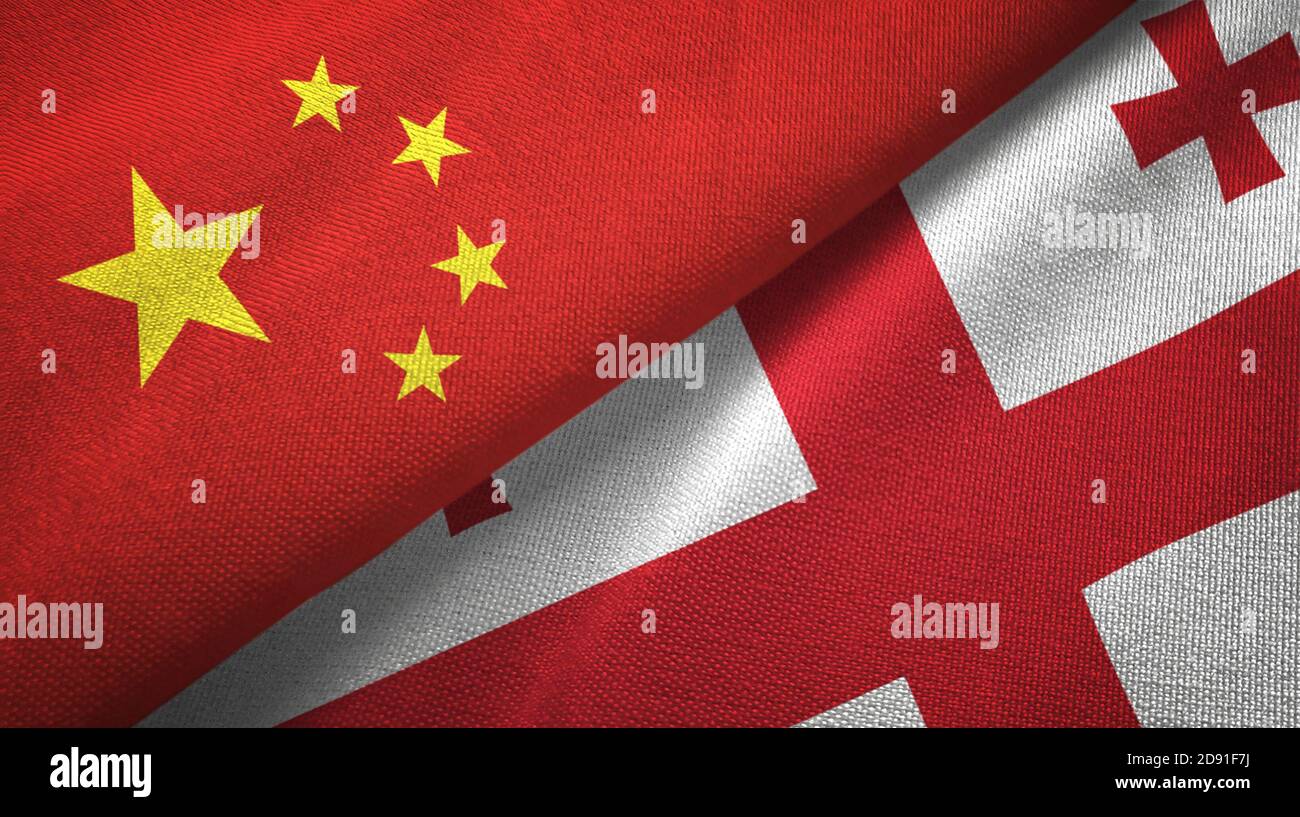 China and Georgia two flags textile cloth, fabric texture Stock Photo ...